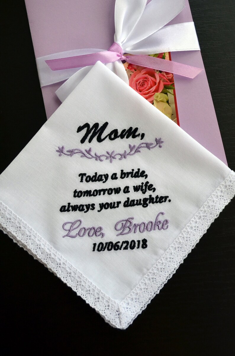 Mother of the Bride Handkerchief From Daughter Personalized - Etsy