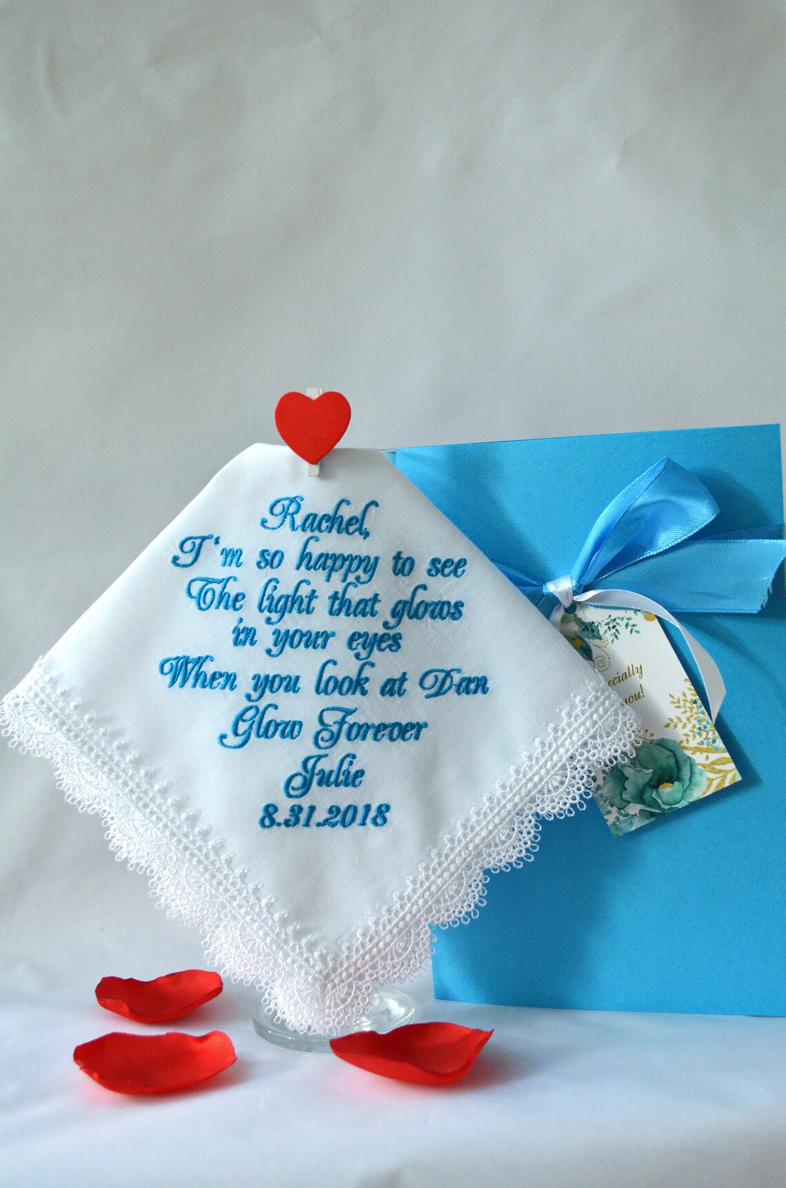 Embroidered wedding handkerchief for Bride from Maid of Honor | Etsy