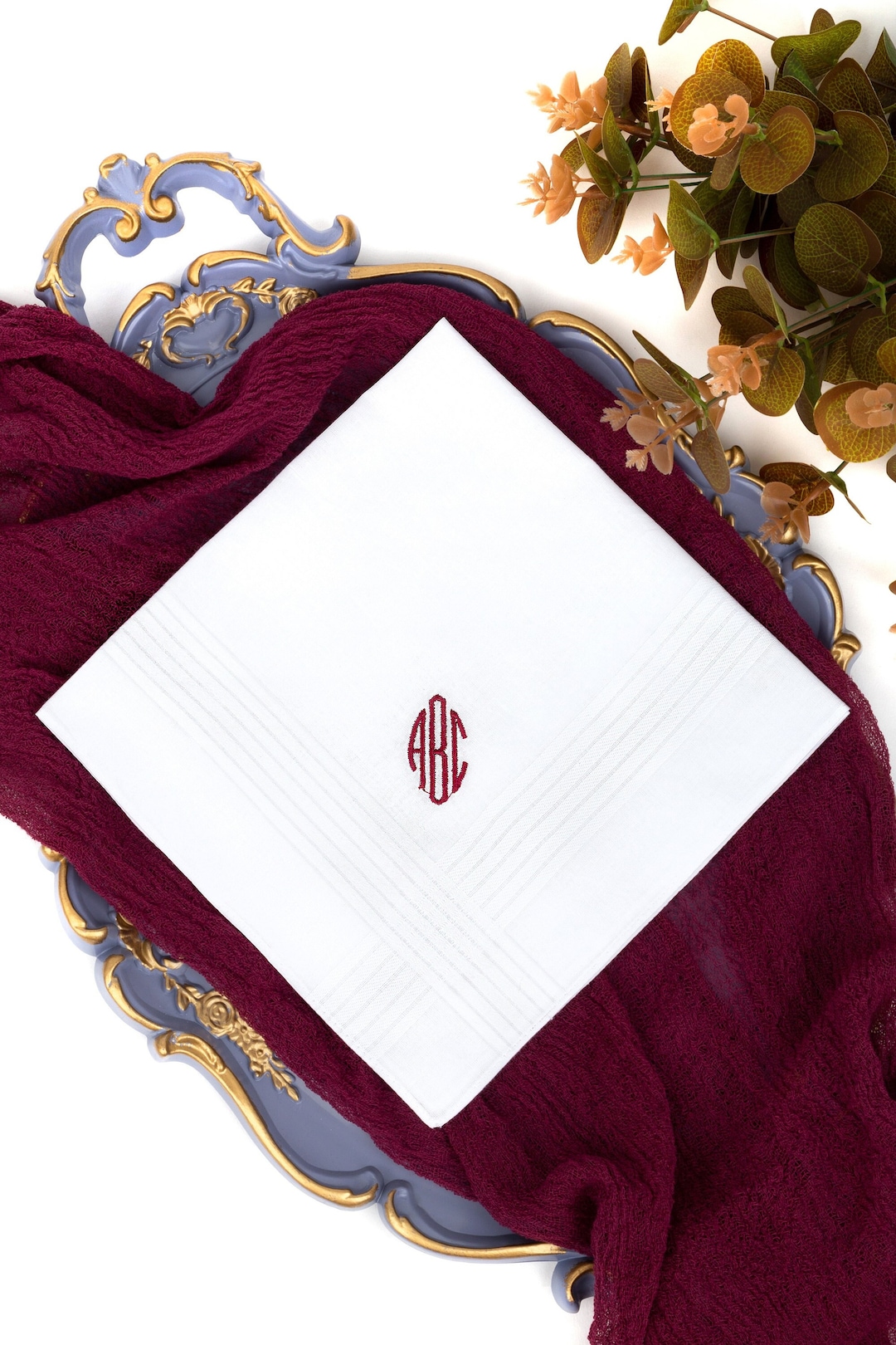 Custom Men Hankerchief 3 Initials, Monogrammed Embroidered Cotton ...