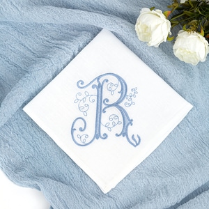 Embroidered Handkerchief, Something Blue for Bride, Monogrammed Linen ...