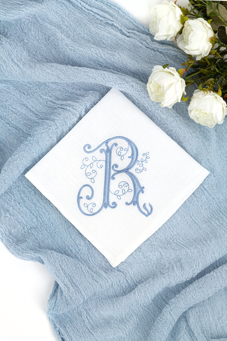 Embroidered Handkerchief Something Blue for Bride Monogram - Etsy