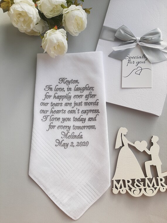 Wedding handkerchief for Groom from Bride Personalize custom | Etsy