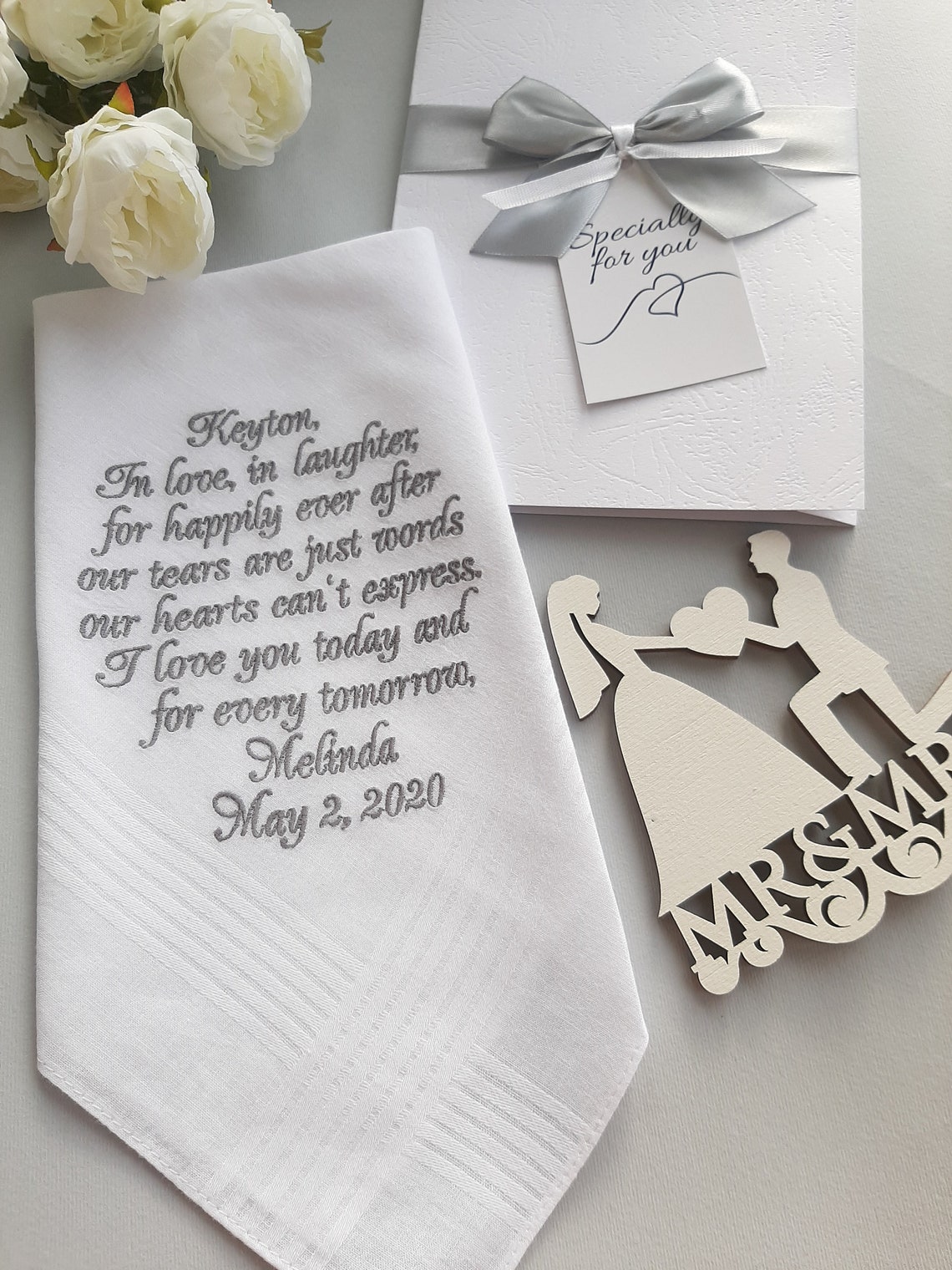 Wedding handkerchief for Groom from Bride Personalize custom | Etsy