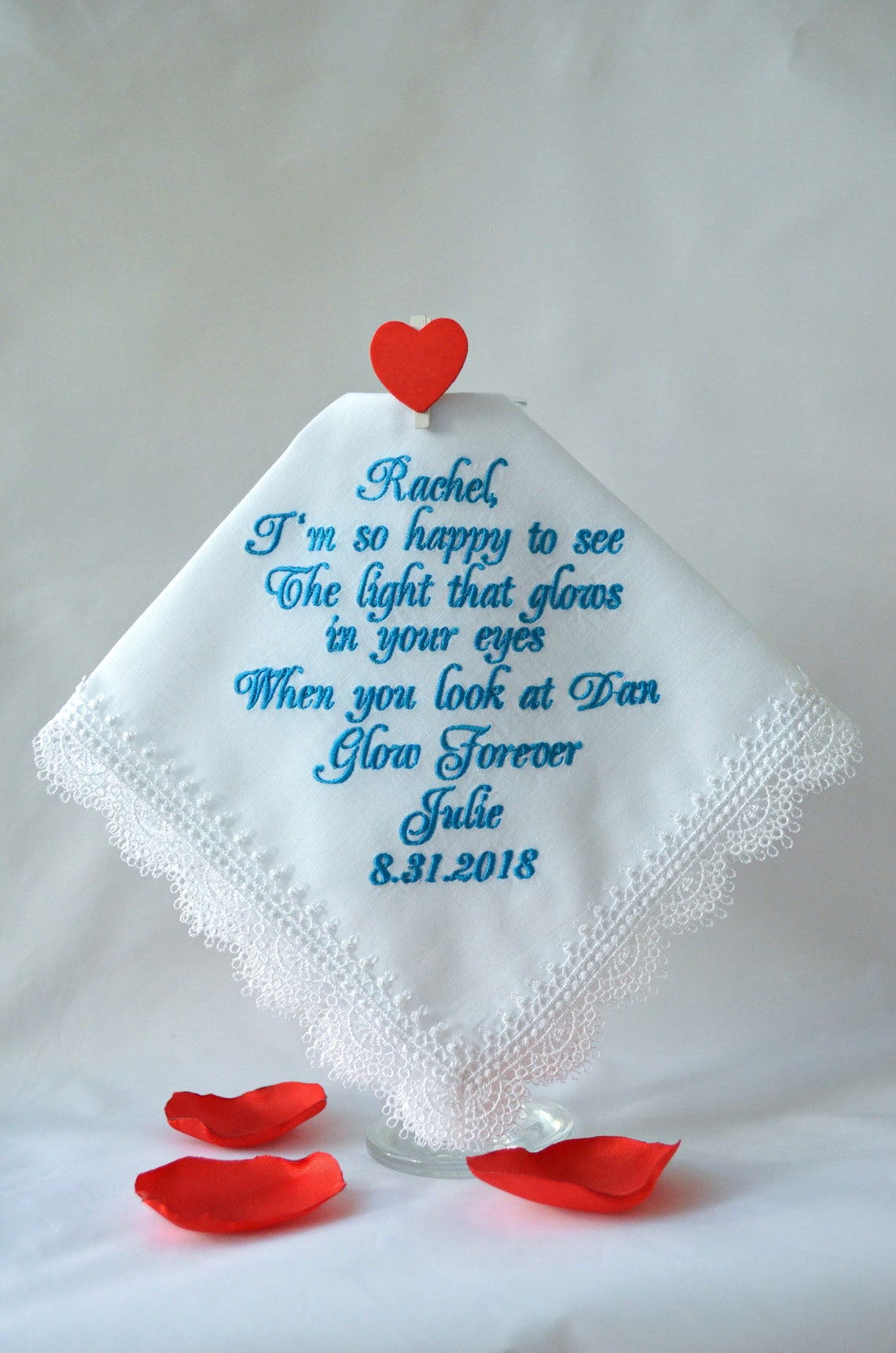 Embroidered wedding handkerchief for Bride from Maid of Honor | Etsy