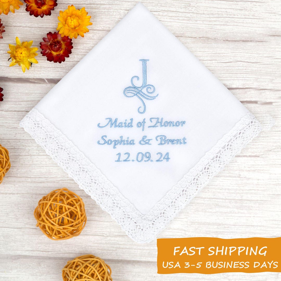 Maid of Honor Wedding Handkerchief Custom Embroidered Hankerchief for ...