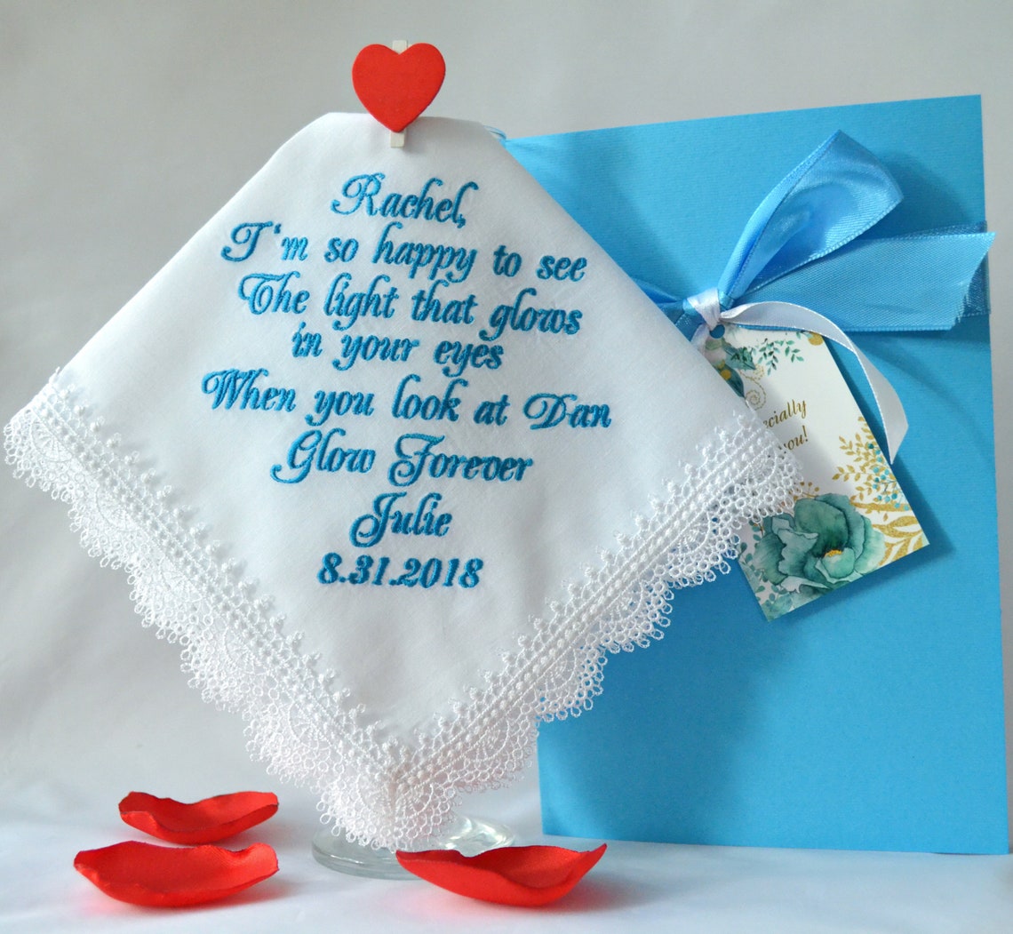 Embroidered wedding handkerchief for Bride from Maid of Honor | Etsy