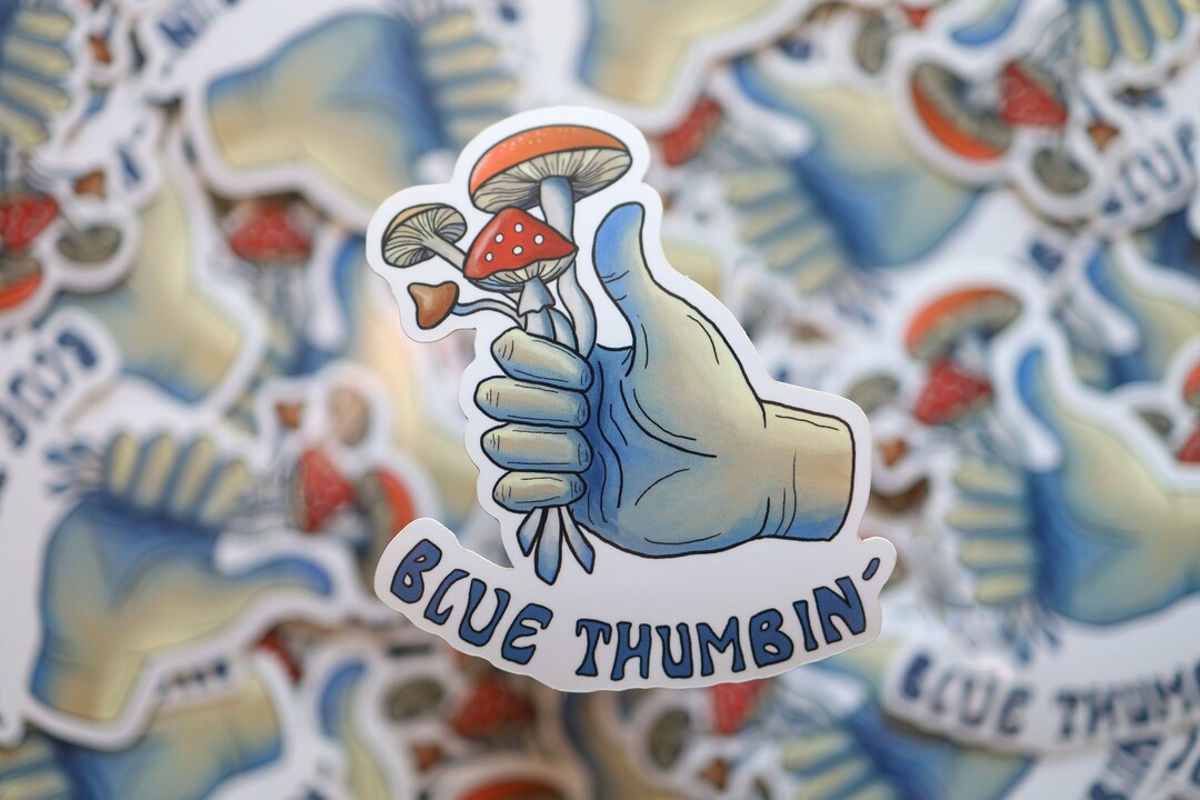 Blue Thumbin' Mushroom Stickers, Mycology Vinyl Decal Art, Mushroom ...