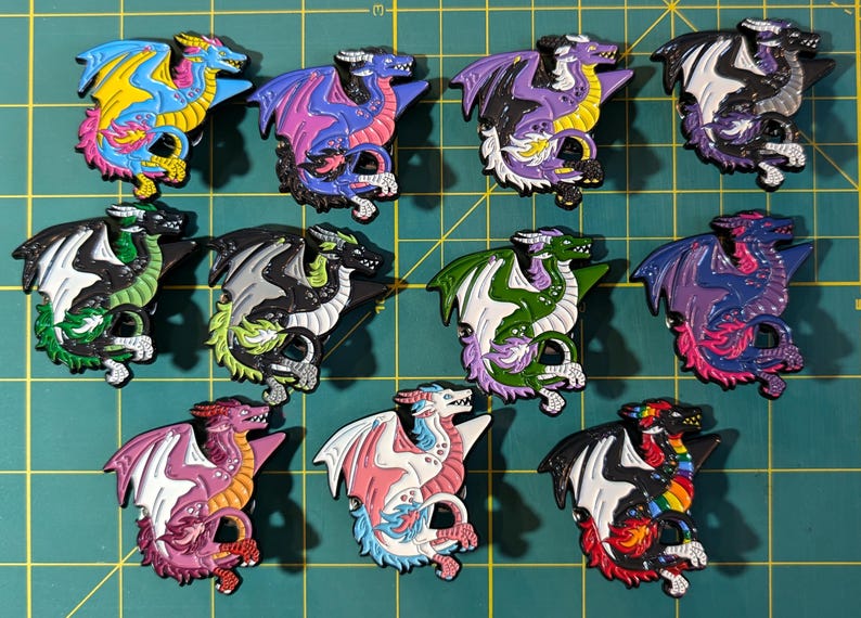 Green, White, and Black Aromantic Flag-themed Dragon 2 Inch Soft Enamel ...