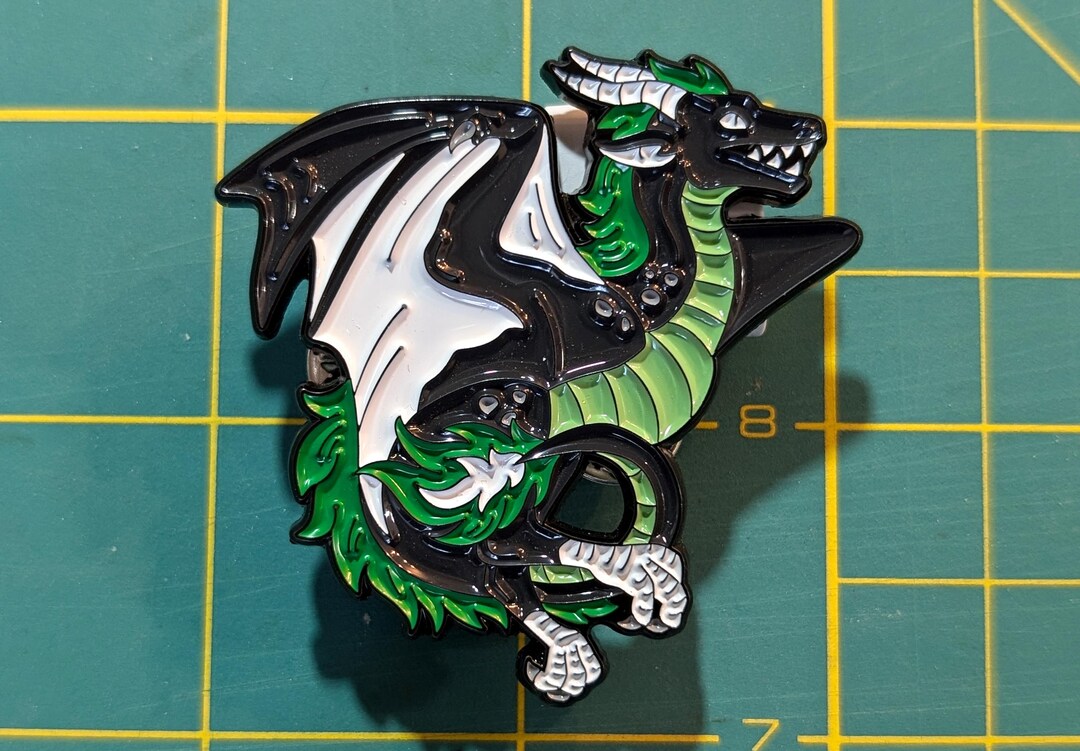 Green, White, and Black Aromantic Flag-themed Dragon 2 Inch Soft Enamel ...