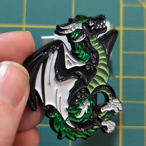Green, White, and Black Aromantic Flag-themed Dragon 2 Inch Soft Enamel ...