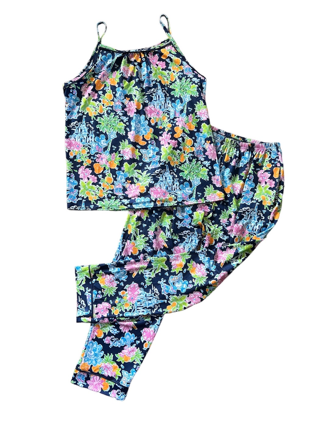 Disney Pajamas Navy Tropical Print for Women Summer Pajama Set Lounge ...