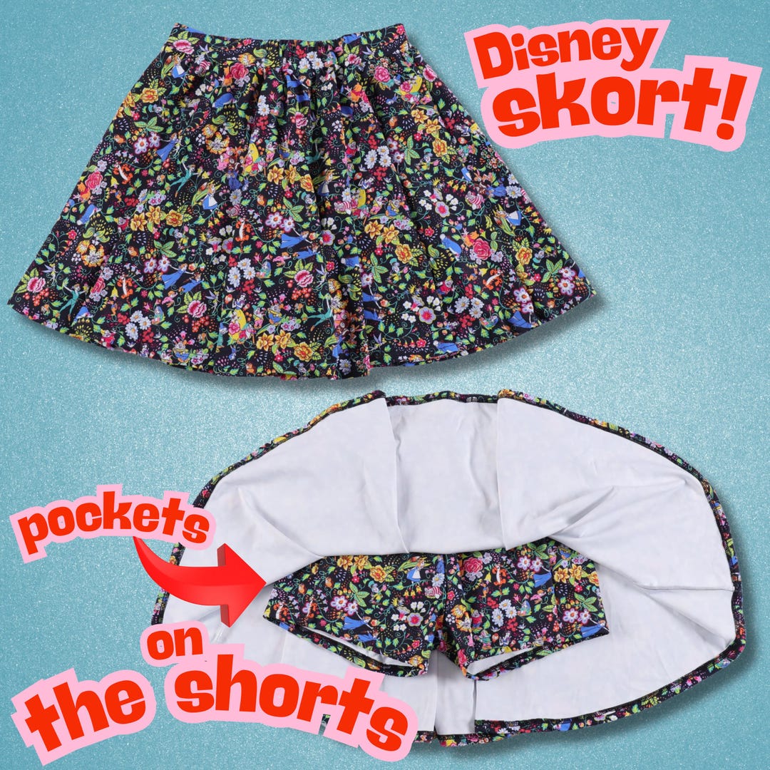 Skort, Disney Character Floral Peter Pan, Pooh, Snow White Print Skirt ...