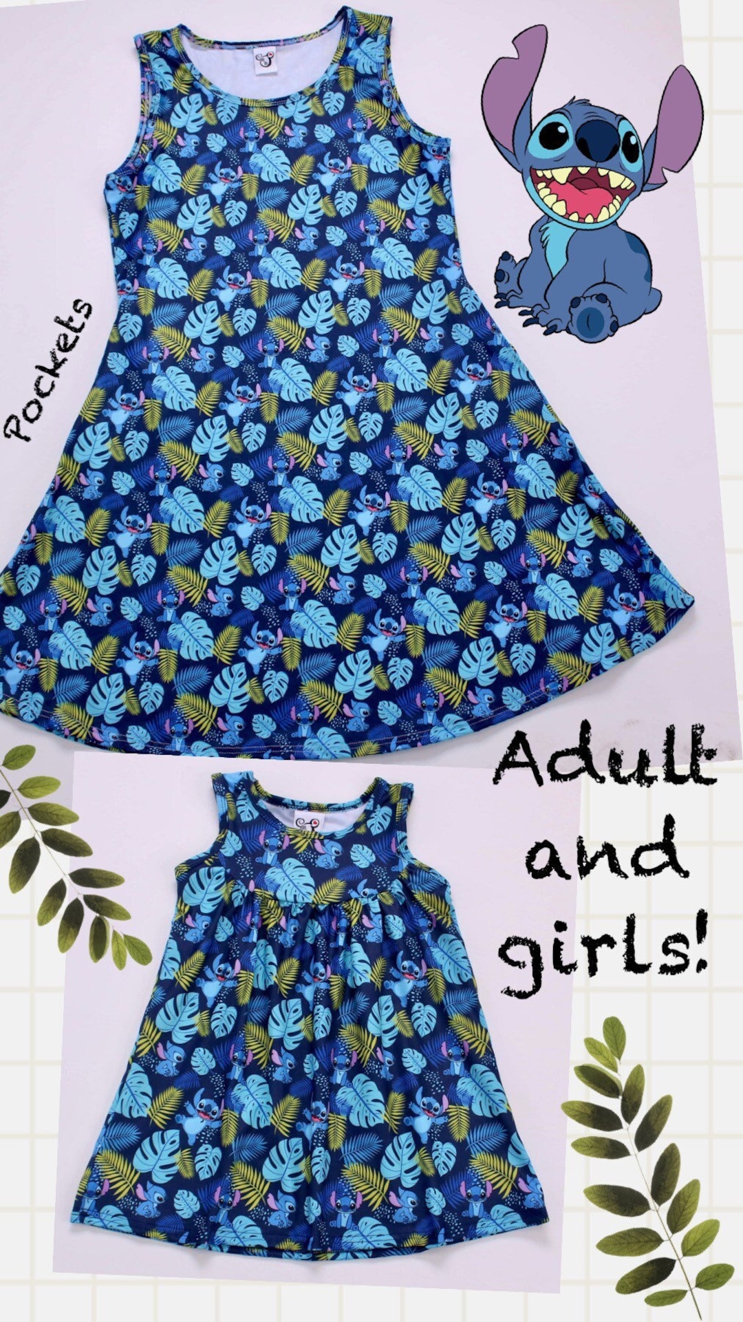 Disney Stitch Dress Mommy and Me Adult and Girls Disney Dress Lilo and ...