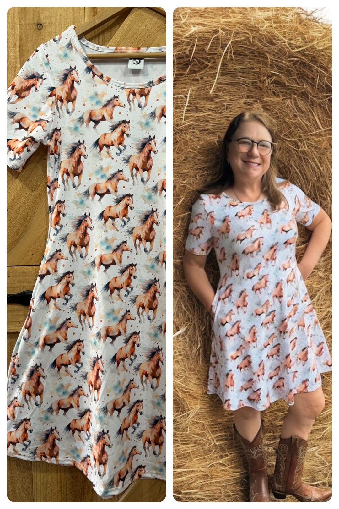 Horse Print Dress, Bronco, Mustang, Rodeo Ladies Dress With Pockets ...