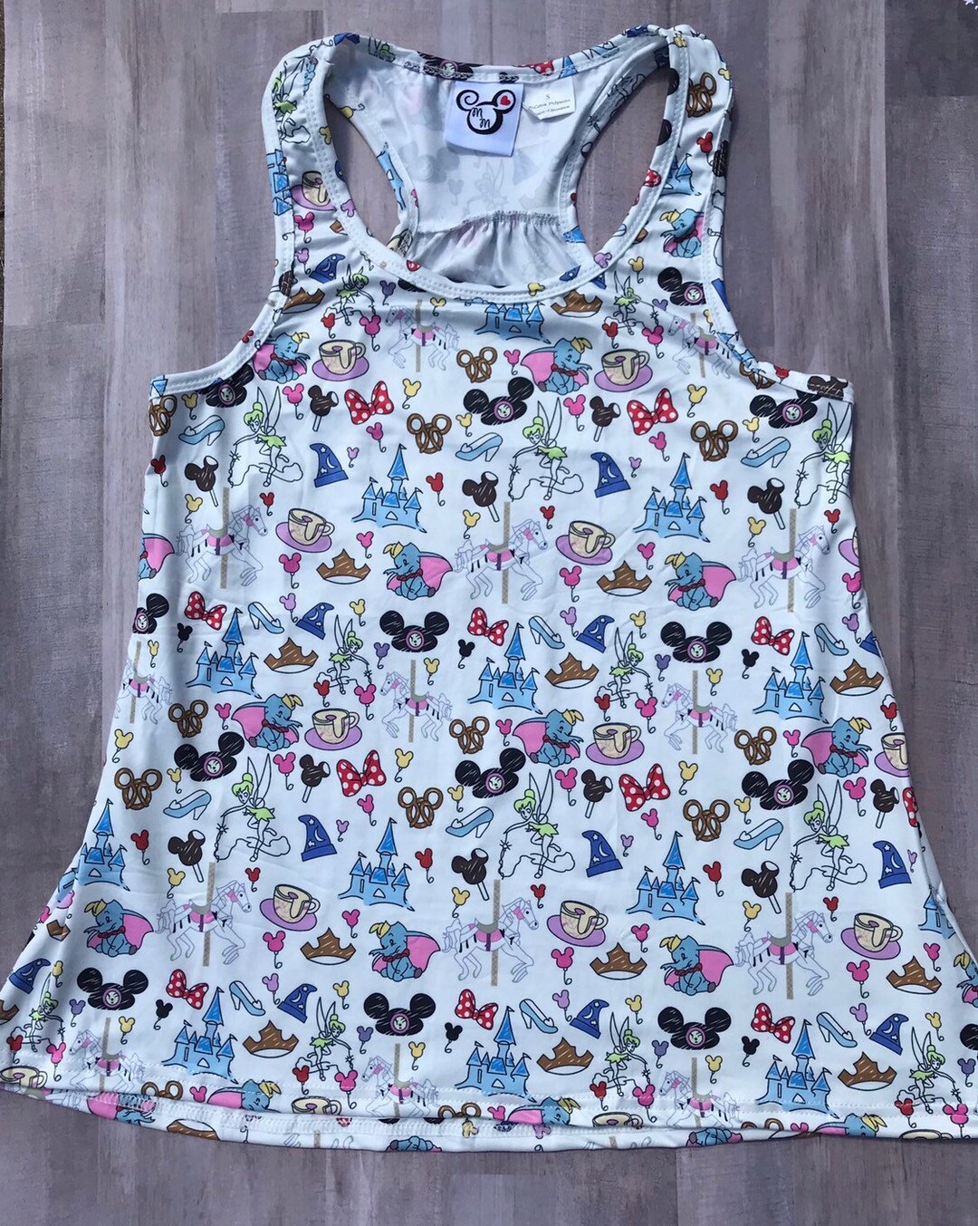Disney Doodle Print Flowy Style Tank Top Racer Back Tank Disney ...