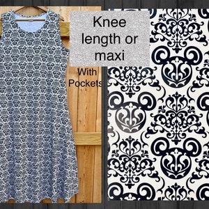 Disney Maxi Dress Mickey Damask Print With Pockets Long Ankle Length ...