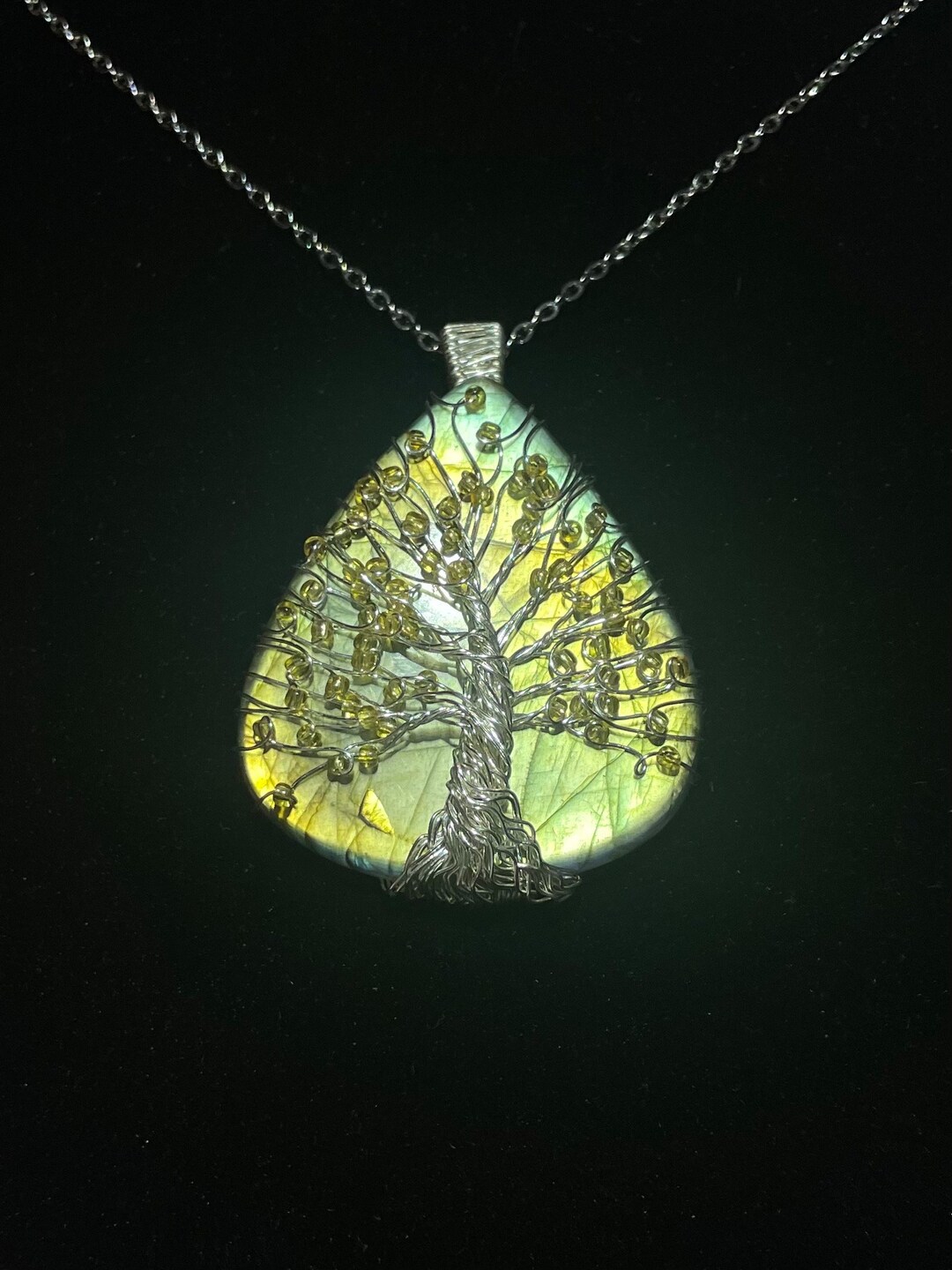 Wire Wrapped Green Labradorite Tree of Life Statement Pendant - Etsy