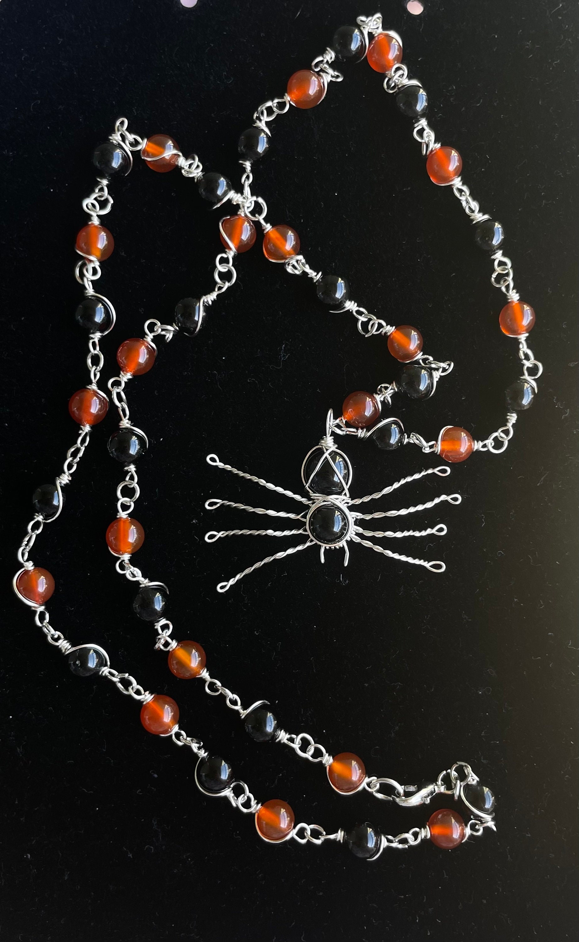 Wire Wrapped Spider and Bead Chain Necklace - Etsy