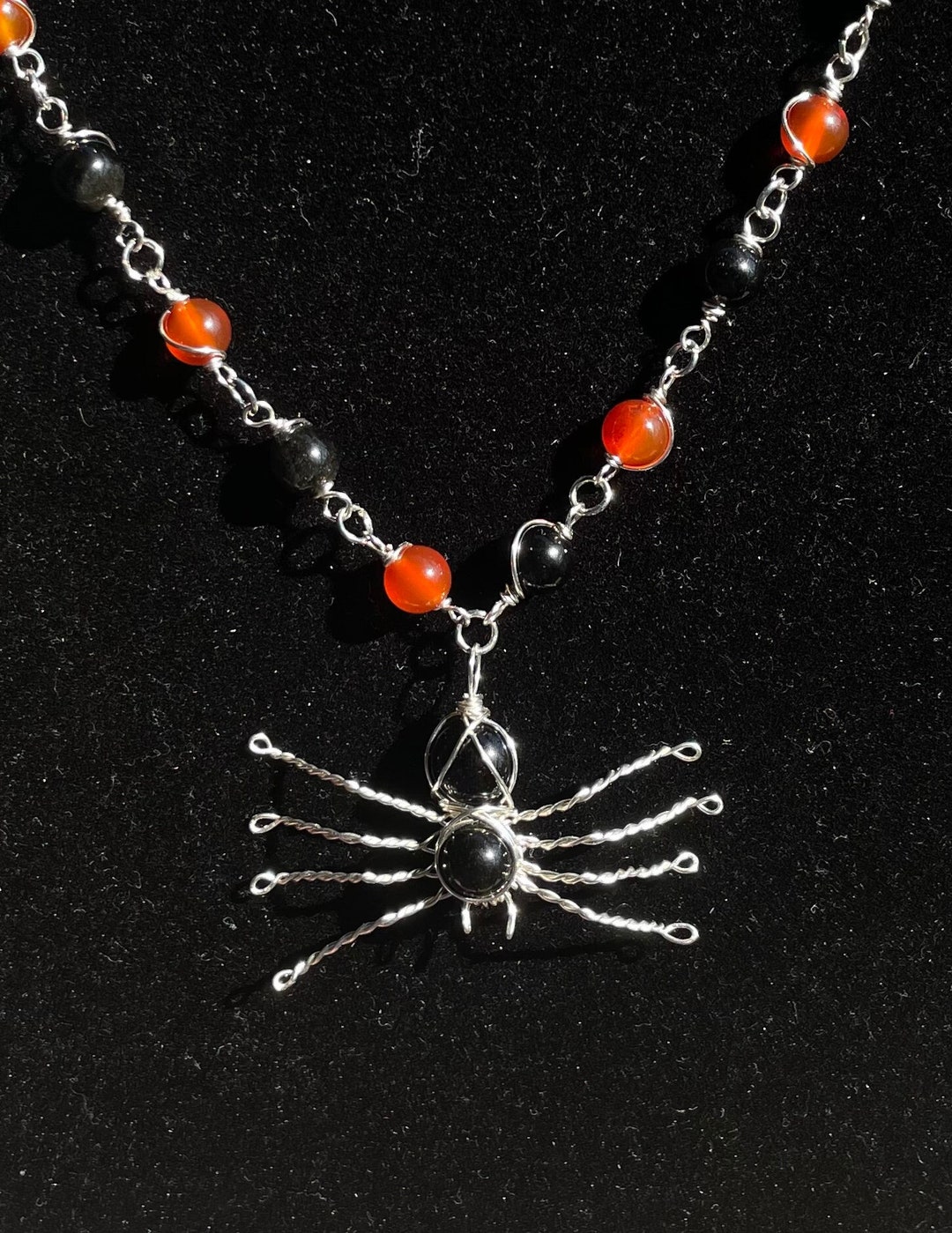 Wire Wrapped Spider and Bead Chain Necklace - Etsy