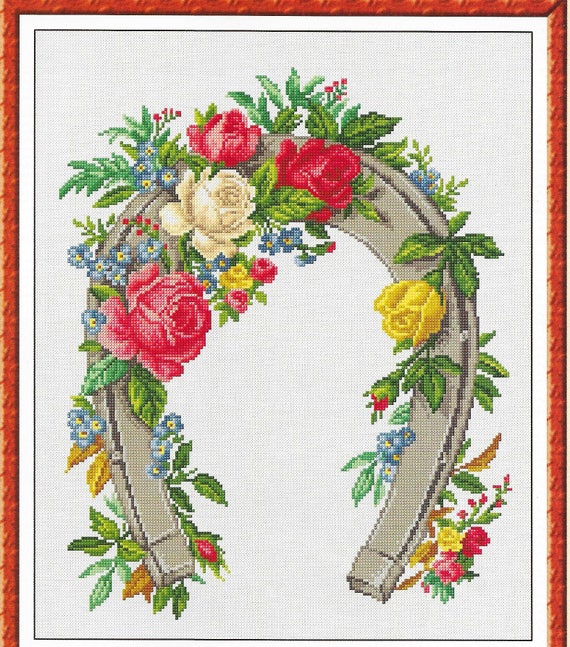 Horseshoe flower cross stitch pattern pdf instant download | Etsy
