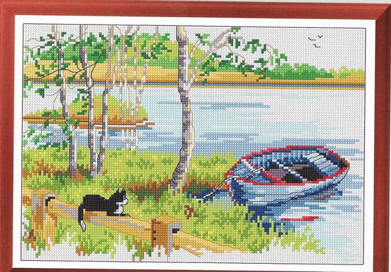 Boat at Lake Pdf Cross Stitch Design Pdf Instant Download | Etsy