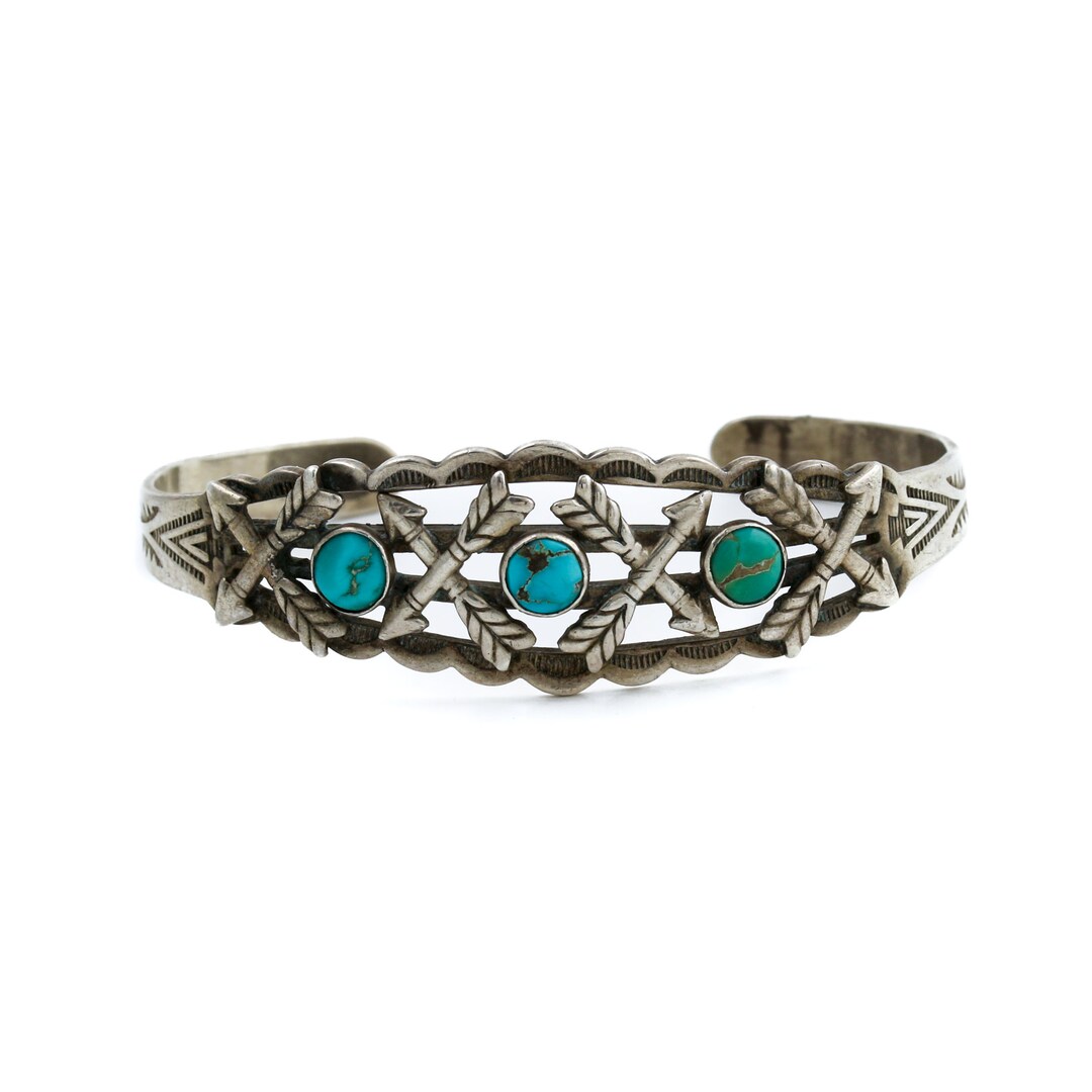 Heritage 1940's Navajo crossed Arrow Row Cuff X Mixed Turquoise - Etsy