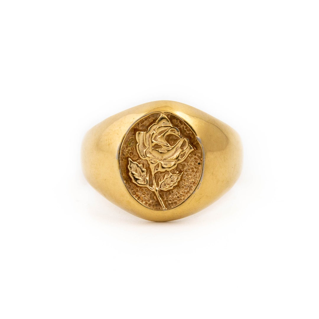 14 KT Gold Rose Flower Signet Ring - Etsy