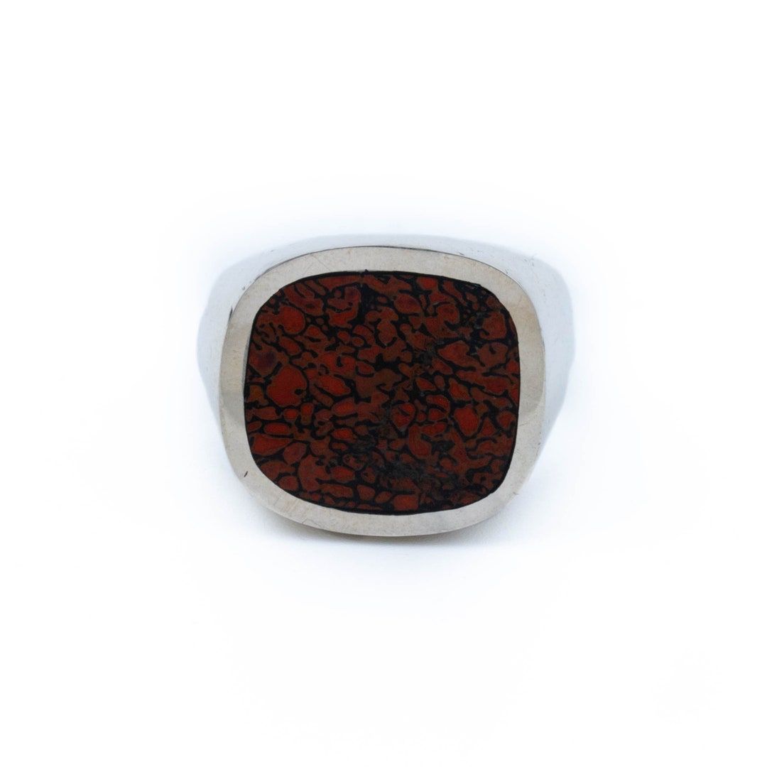 Red Fossilized Dinosaur Bone Square-cut Inlay Signet Ring - Etsy
