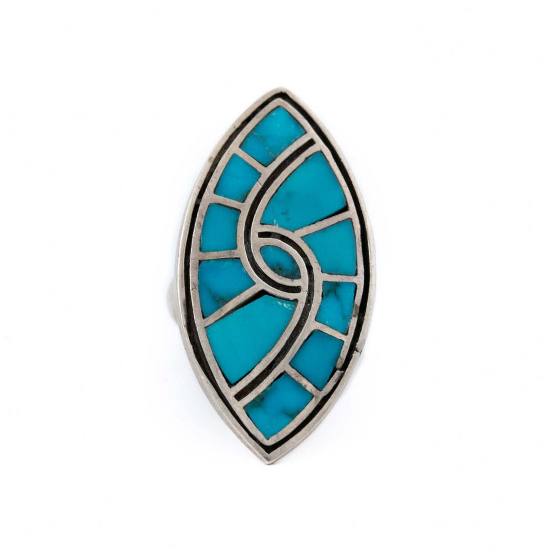 Vintage 1970's Blue Turquoise Shield Zuni Inlay Ring - Etsy