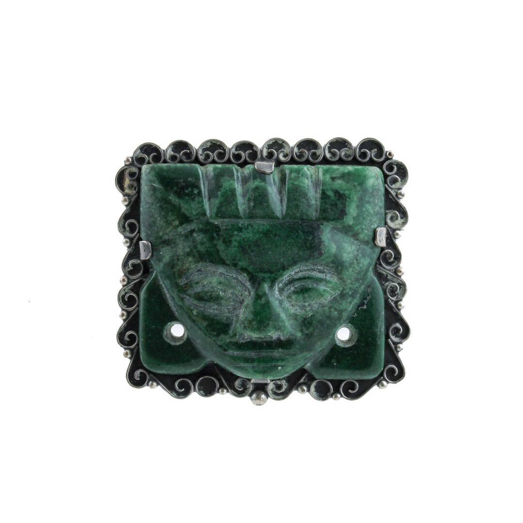 Carved Green Jade incan Head Taxco Pendant by Tobias. A. - Etsy
