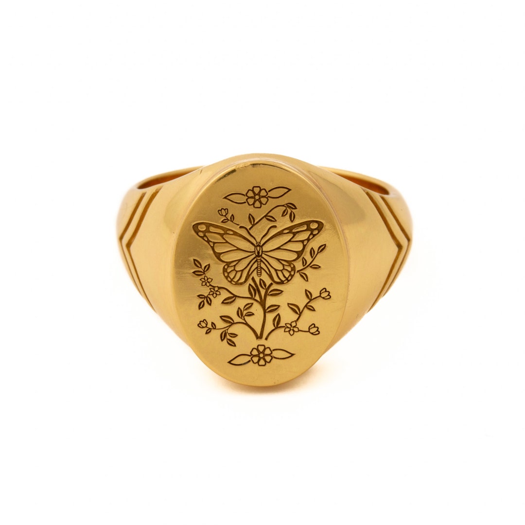 Yellow Gold monarch Signet Ring by Kingdom - Etsy