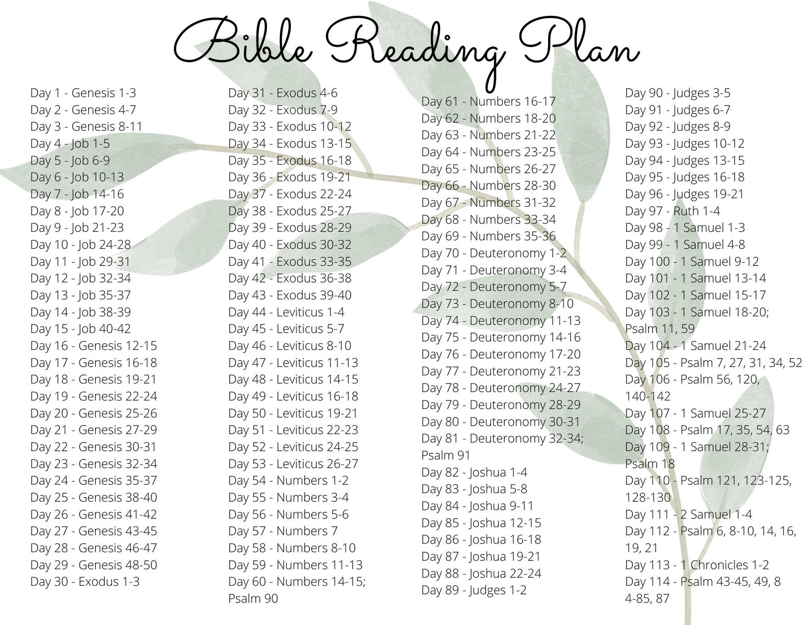 Bible Reading Plan Bookmark, Chronological Bible Plan for Students ...