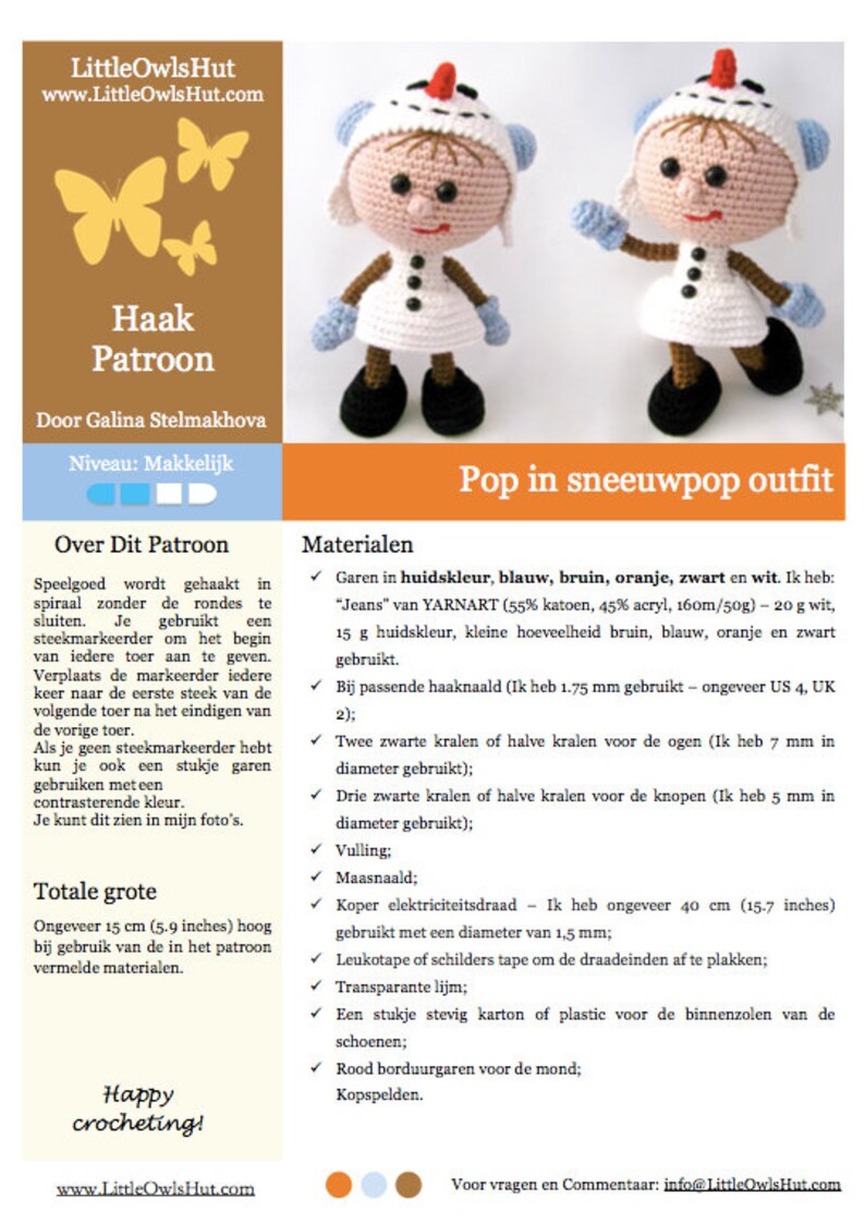 130NLY Haak Patroon Pop in Sneeuwpop Outfit Amigurumi PDF - Etsy