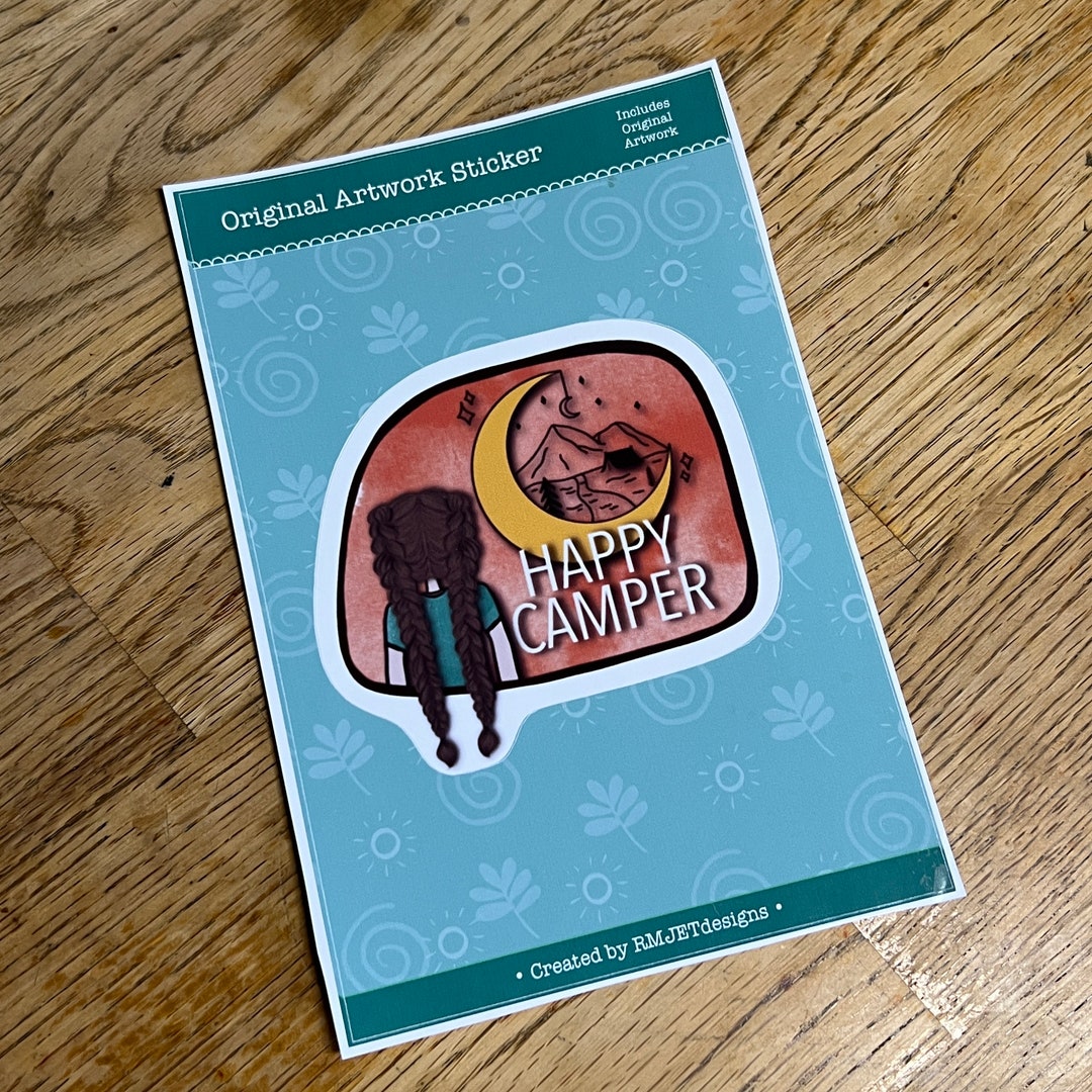 Original Artwork Happy Camper Sticker, Hiking Sticker, Outdoor Sticker ...