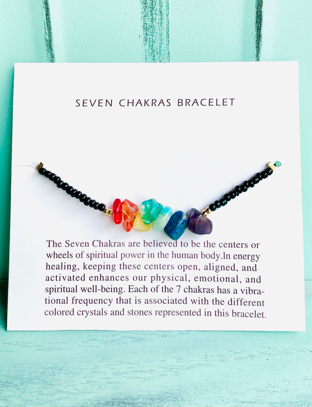 7 CHAKRAS String Bracelet Irregular Natural Gemstones Black Gold Beads ...