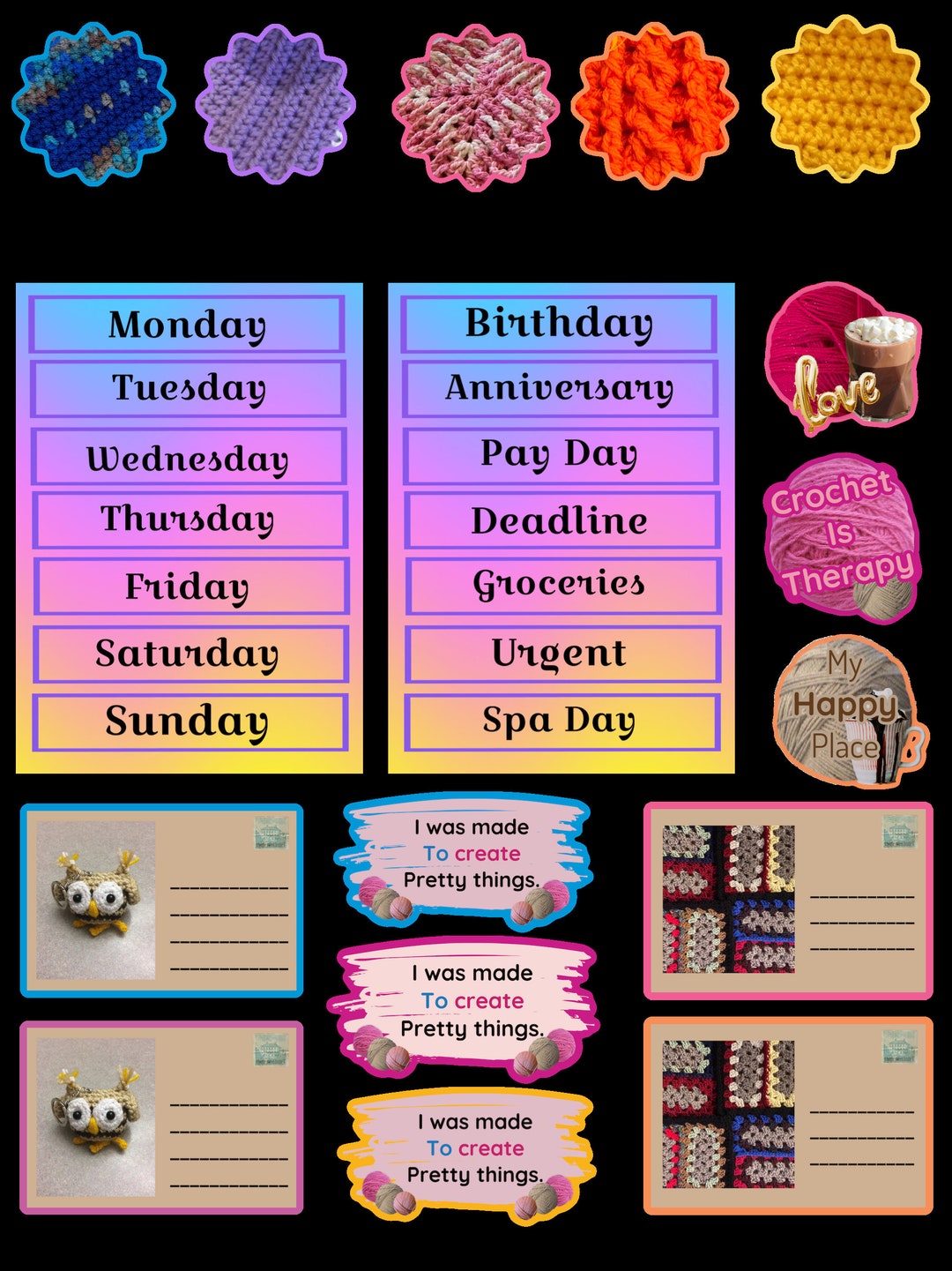 PDF Printable Diary Stickers - Crochet Theme - Etsy