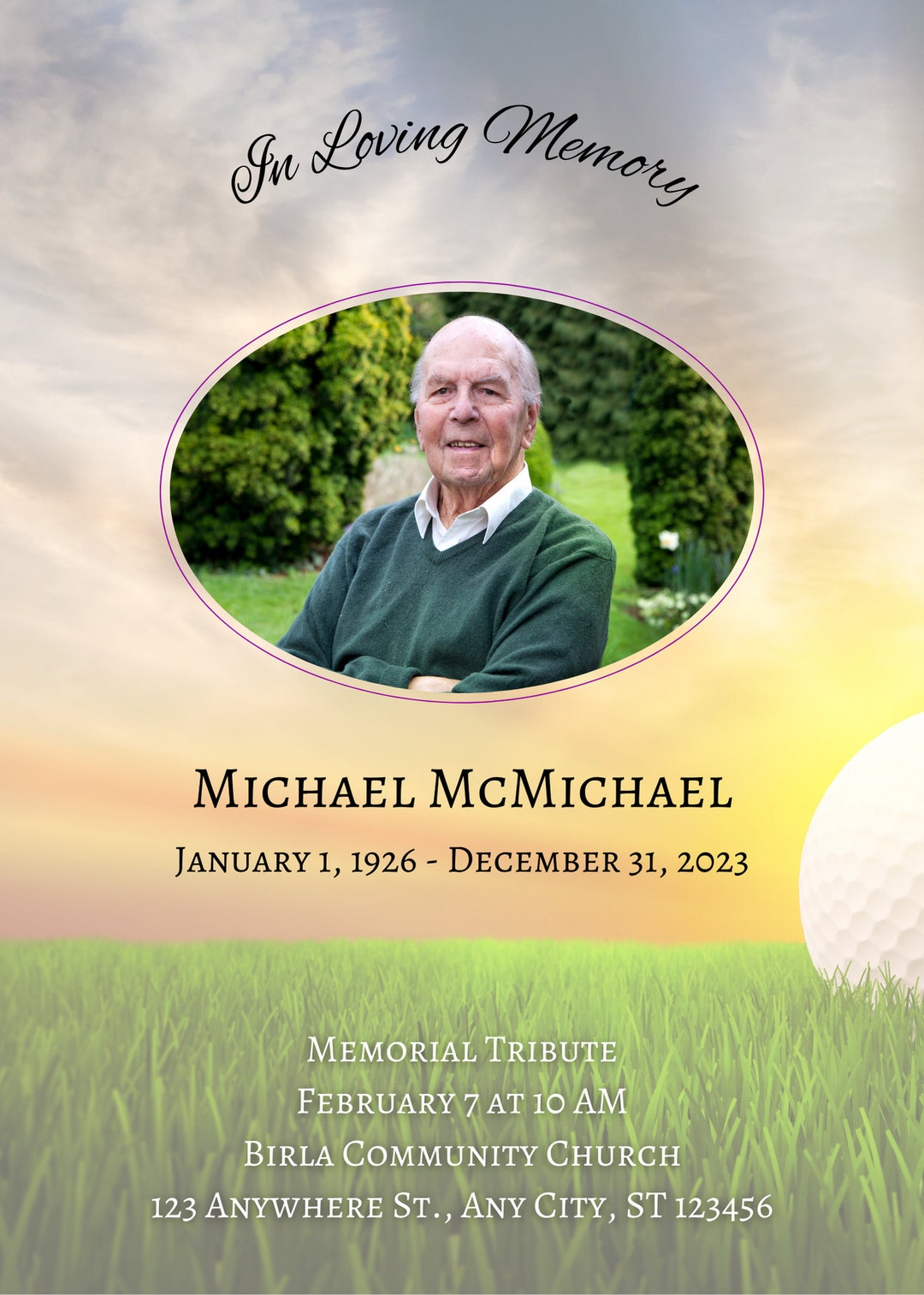 Two Sided Golf Memorial Card for Funeral With Photo and Poem - Etsy