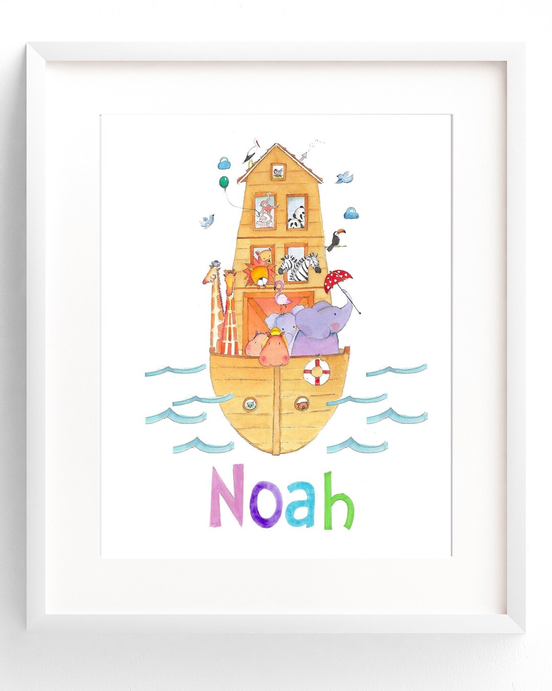Personalized Noah's Ark Name Art Featuring Pairs of Animals and Vibrant ...