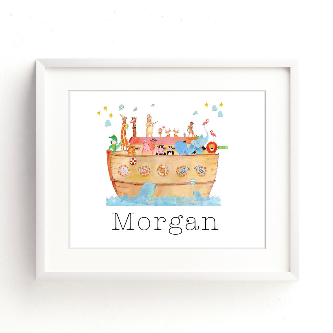 Noah's Ark Name Art Print: Whimsical Animals, Kids Room Decor - Etsy