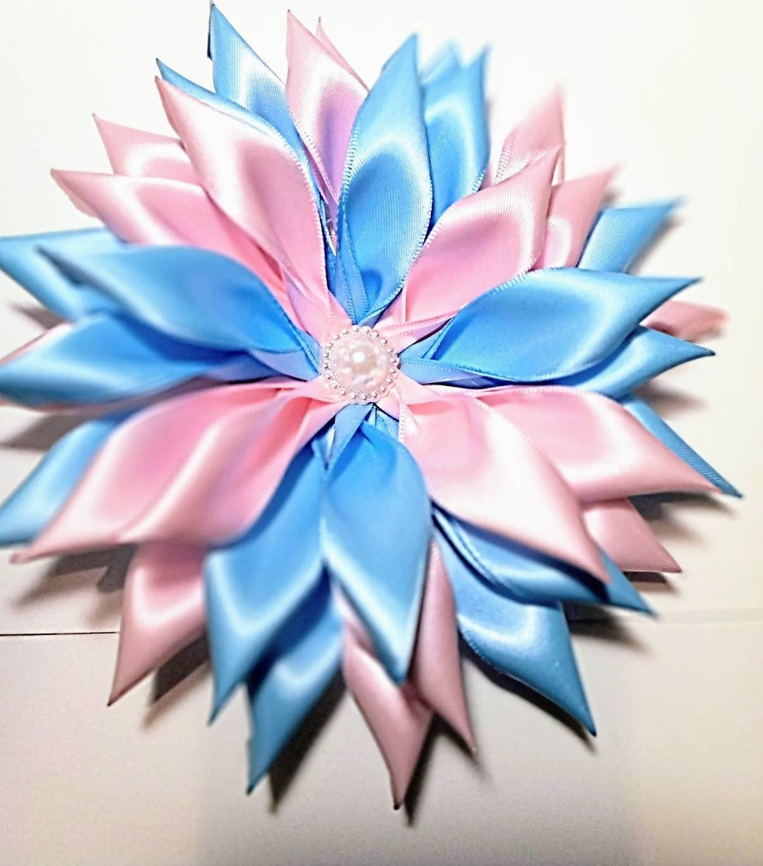 Pin Corsage Light Pink and Light Blue Satin Ribbon Double Brooch ...