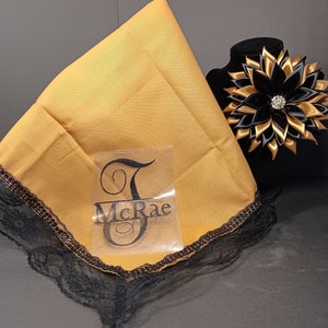 Handkerchief Church-custom Gold & Black Lace With Black Rhinestone Trim ...