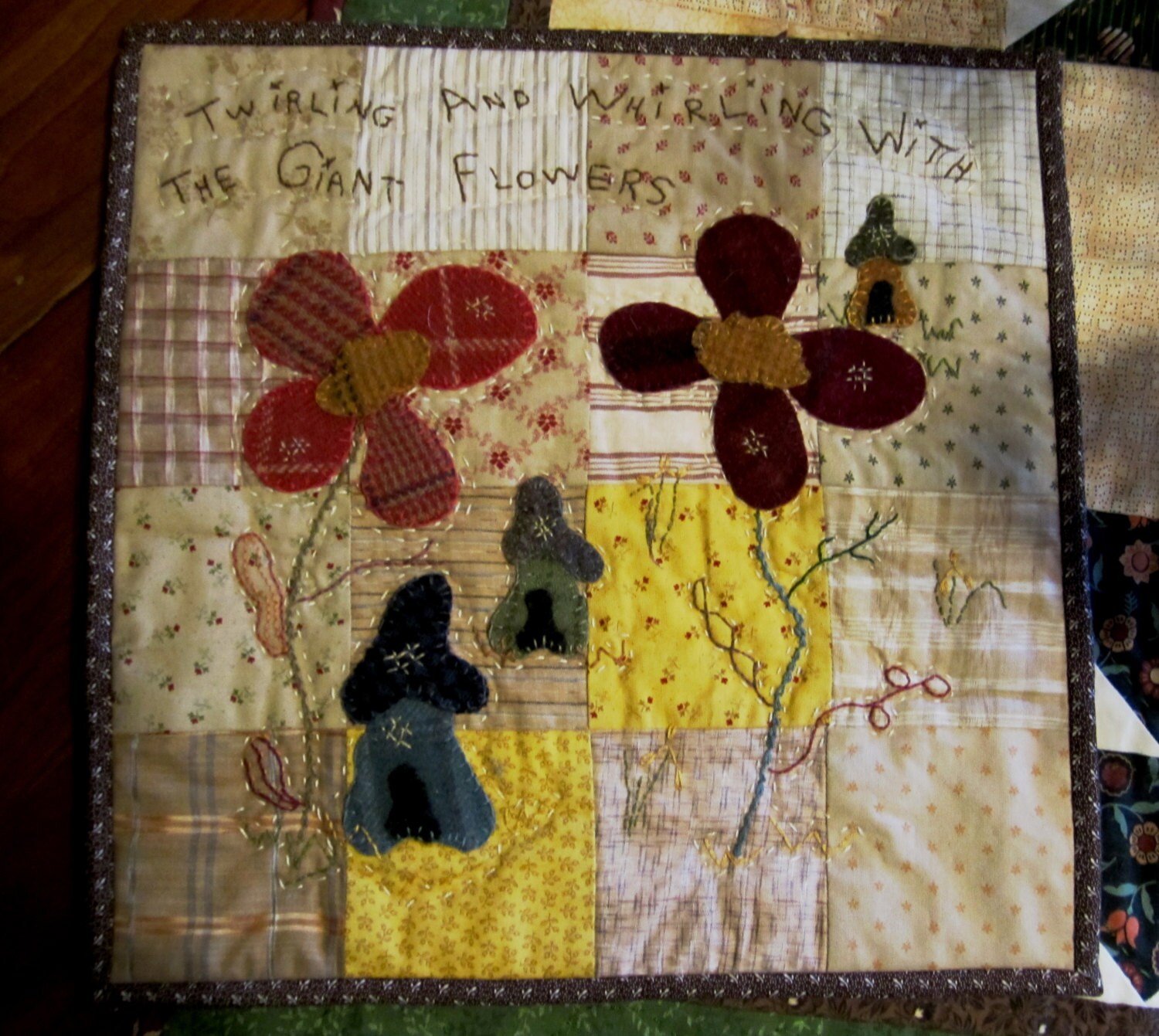 Primitive Folk Art Wool Applique Quilt Mat or Wall Hanging | Etsy