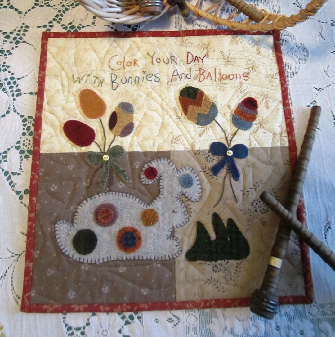 Primitive Folk Art Wool Applique Pattern Bunnies and - Etsy