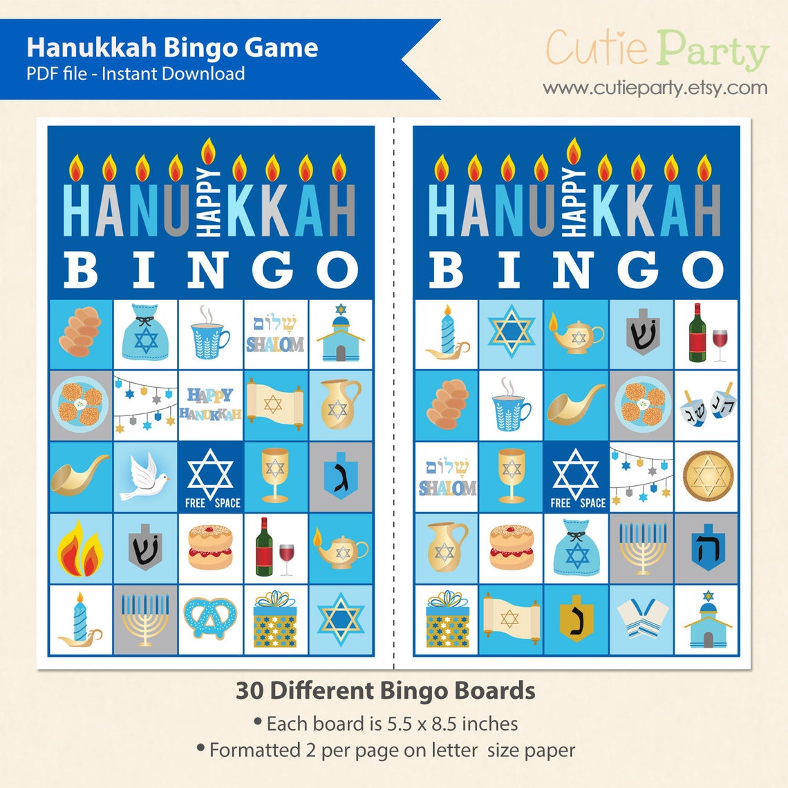 Hanukkah Party Game Jewish Holiday Bingo Printable Hanukkah | Etsy Canada