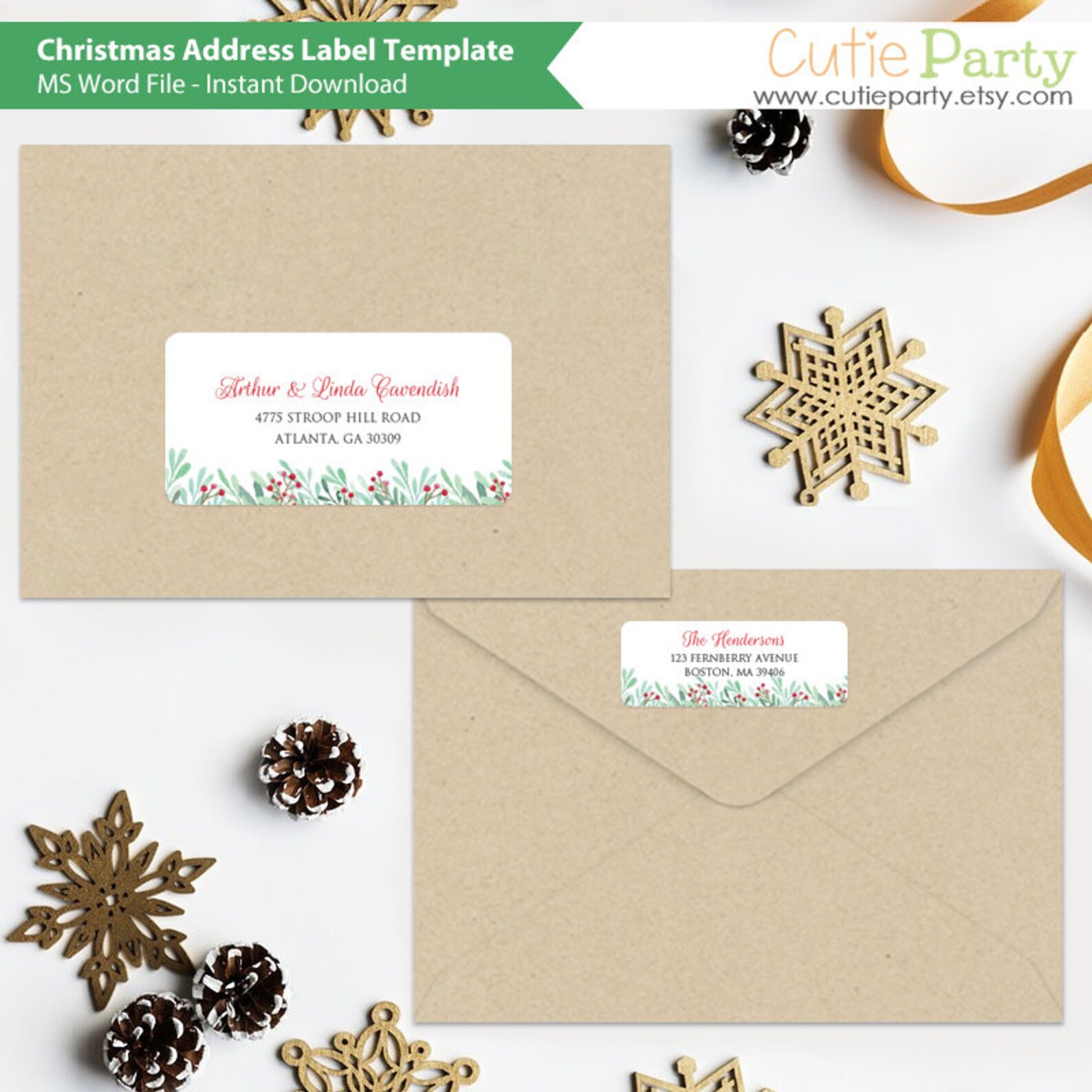 Christmas Address Label Template, Editable Address Label, Holiday ...
