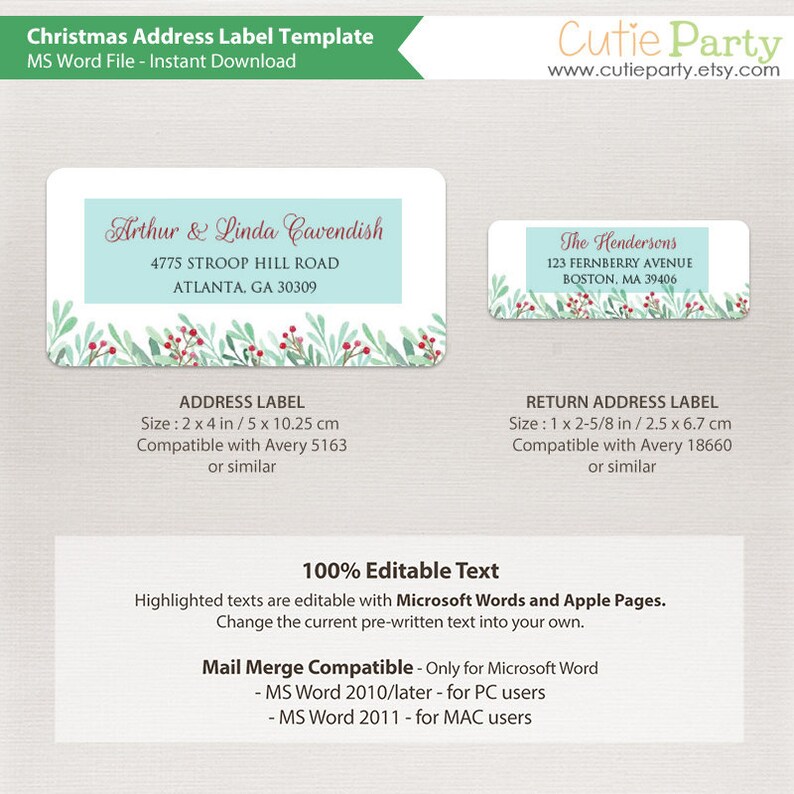 Christmas Address Label Template Editable Address Label | Etsy