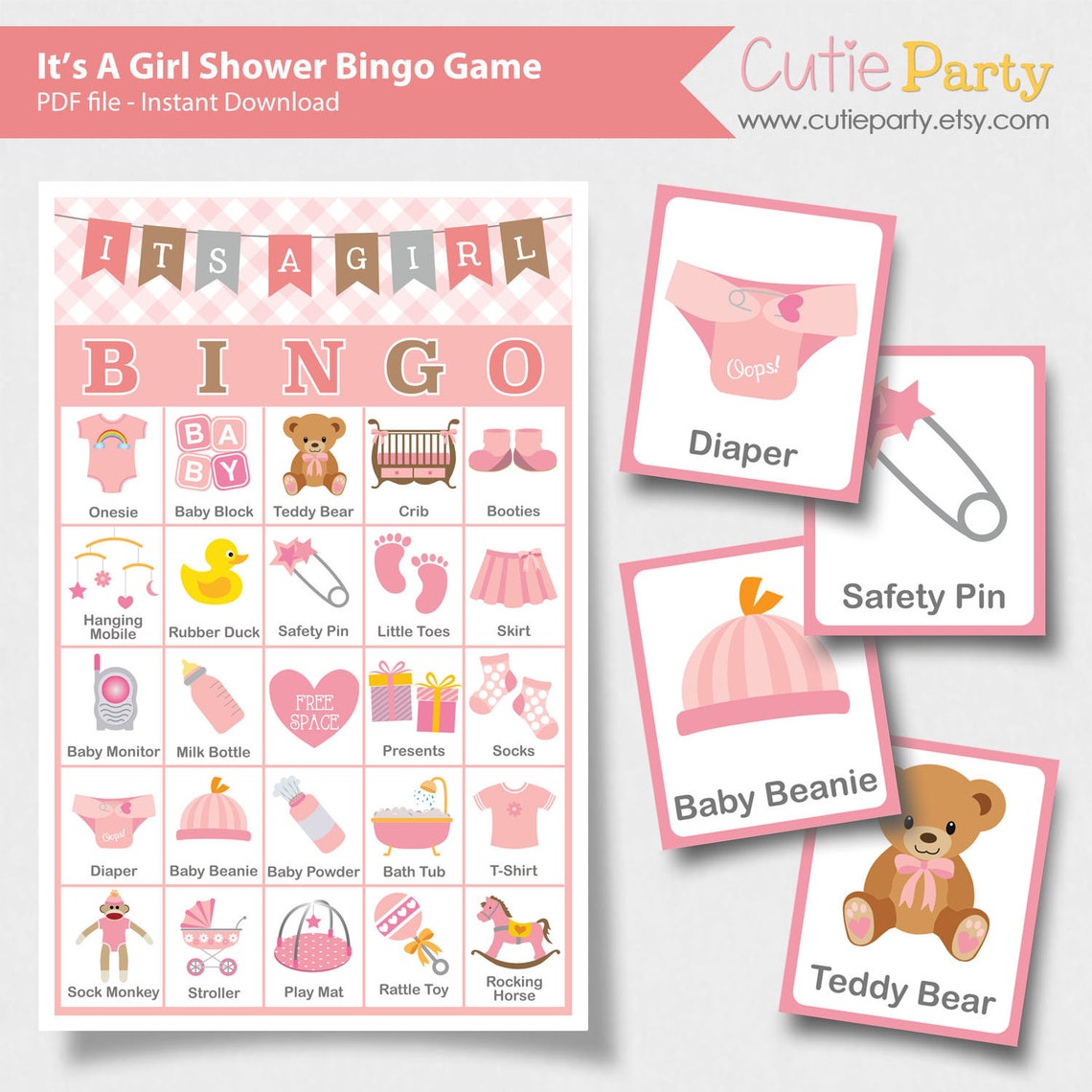 Girl Baby Shower Bingo, Girl Bingo Game, Girl Baby Shower Bingo ...