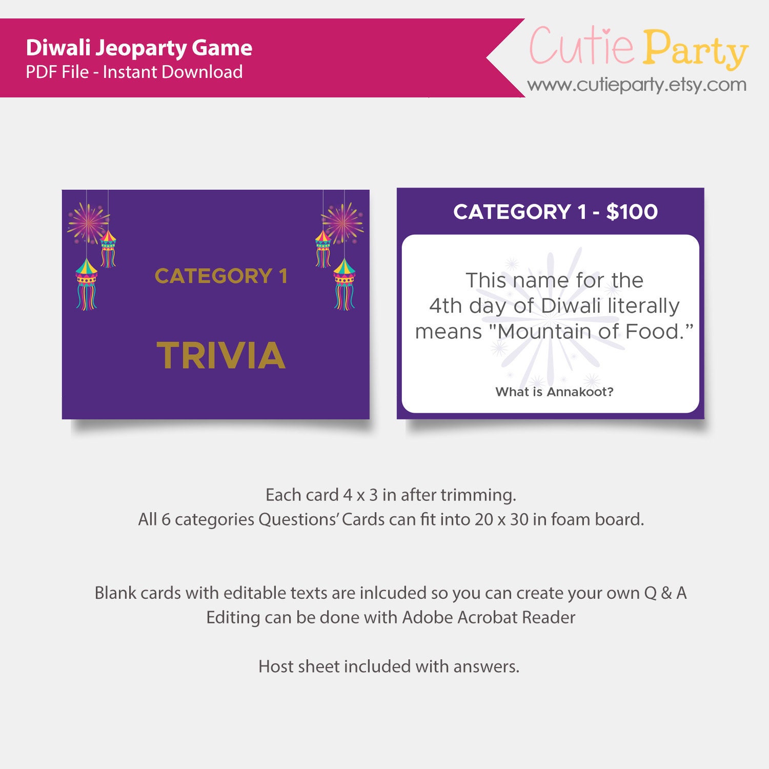 Diwali Jeoparty Game, Diwali Holiday Trivia Game, Virtual Diwali ...