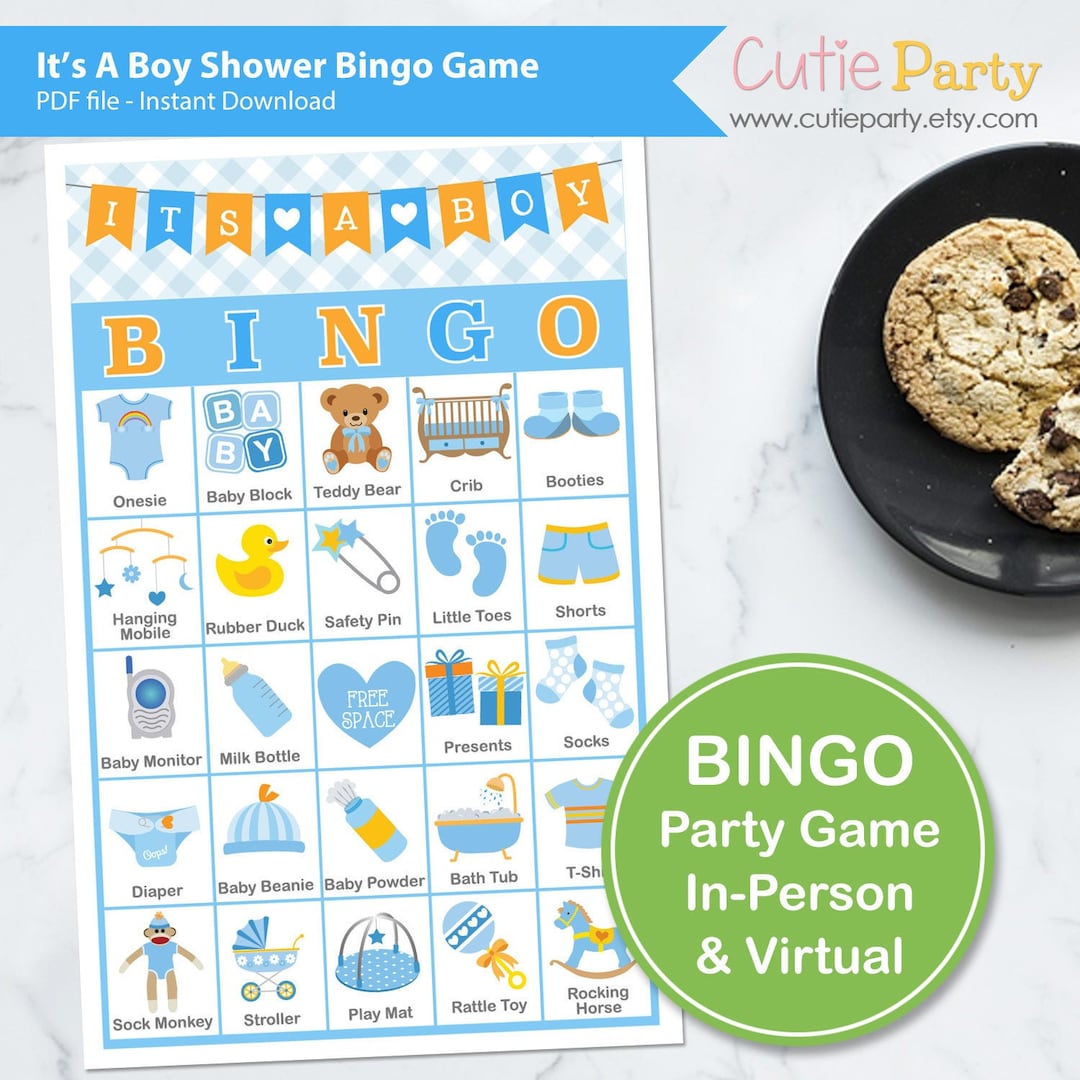 Baby Shower Bingo Game, Boy Bingo Game, Boy Baby Shower Bingo ...