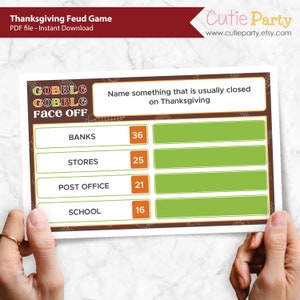 Thanksgiving Feud Game, Thanksgiving Party Game, Printable Feud Game ...